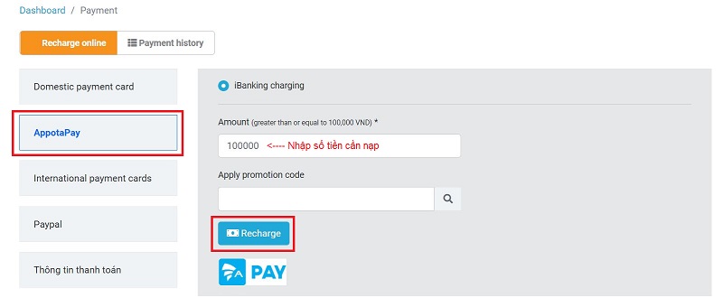 Hướng dẫn nạp tiền KDATA Cloud – Knowledge Base